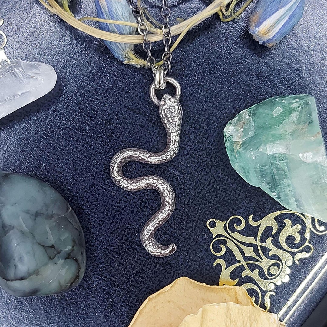 Snake Charm Pure Silver .999 Pendant Gothic Jewelry Alt Necklace Snake ...