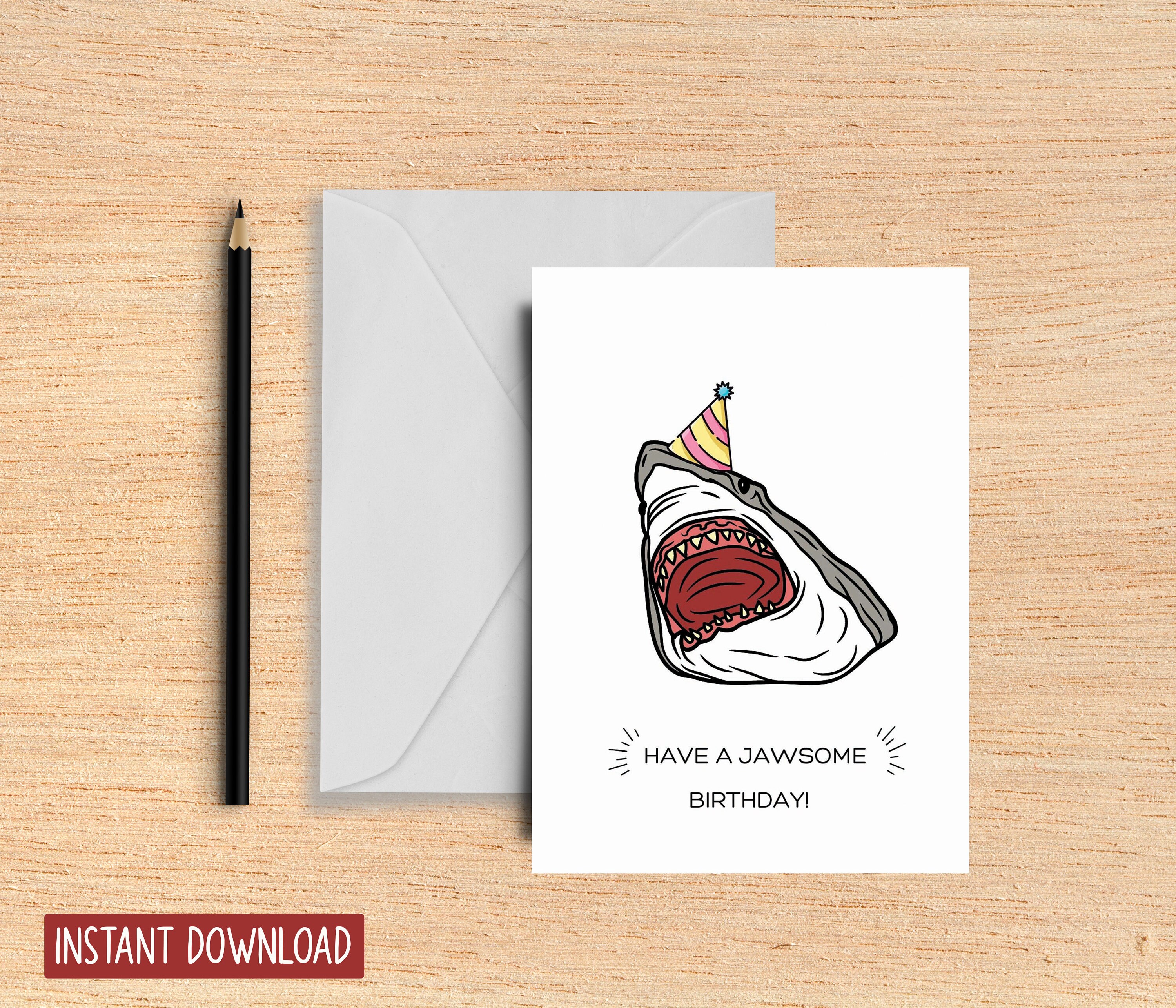 Shark Birthday Card Jawsome Birthday Card Pun Card Funny Etsy