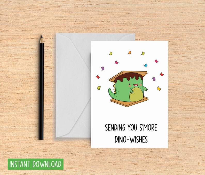 Cute Dinosaur Card Smore Birthday Card Kawaii Birthday - Etsy