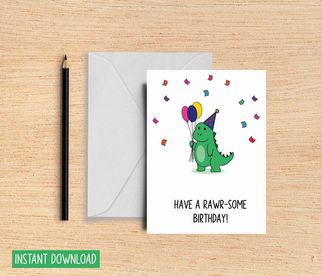 Cute Dinosaur Birthday Card Greeting Card Pun Card B-day Card for ...