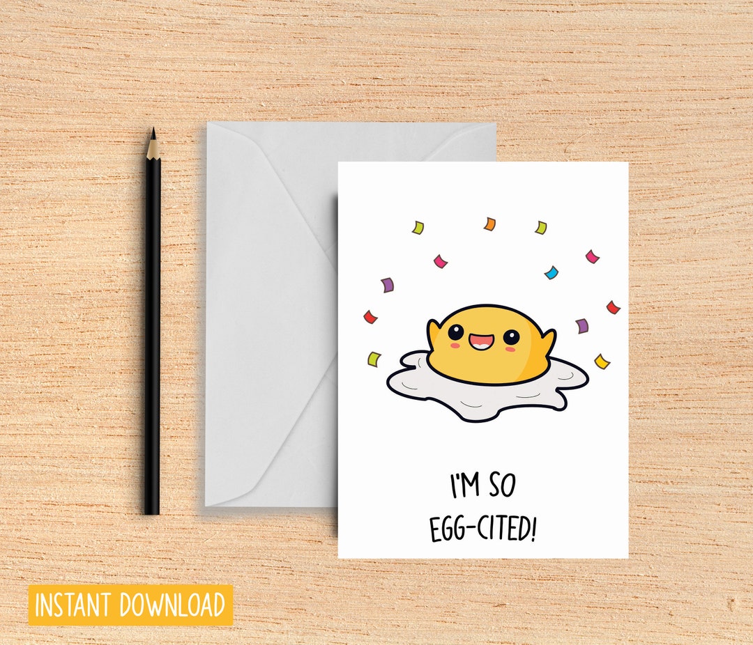 Cute Egg Birthday Card - Funny Card - Eggcited - Pun Card - Gift for ...