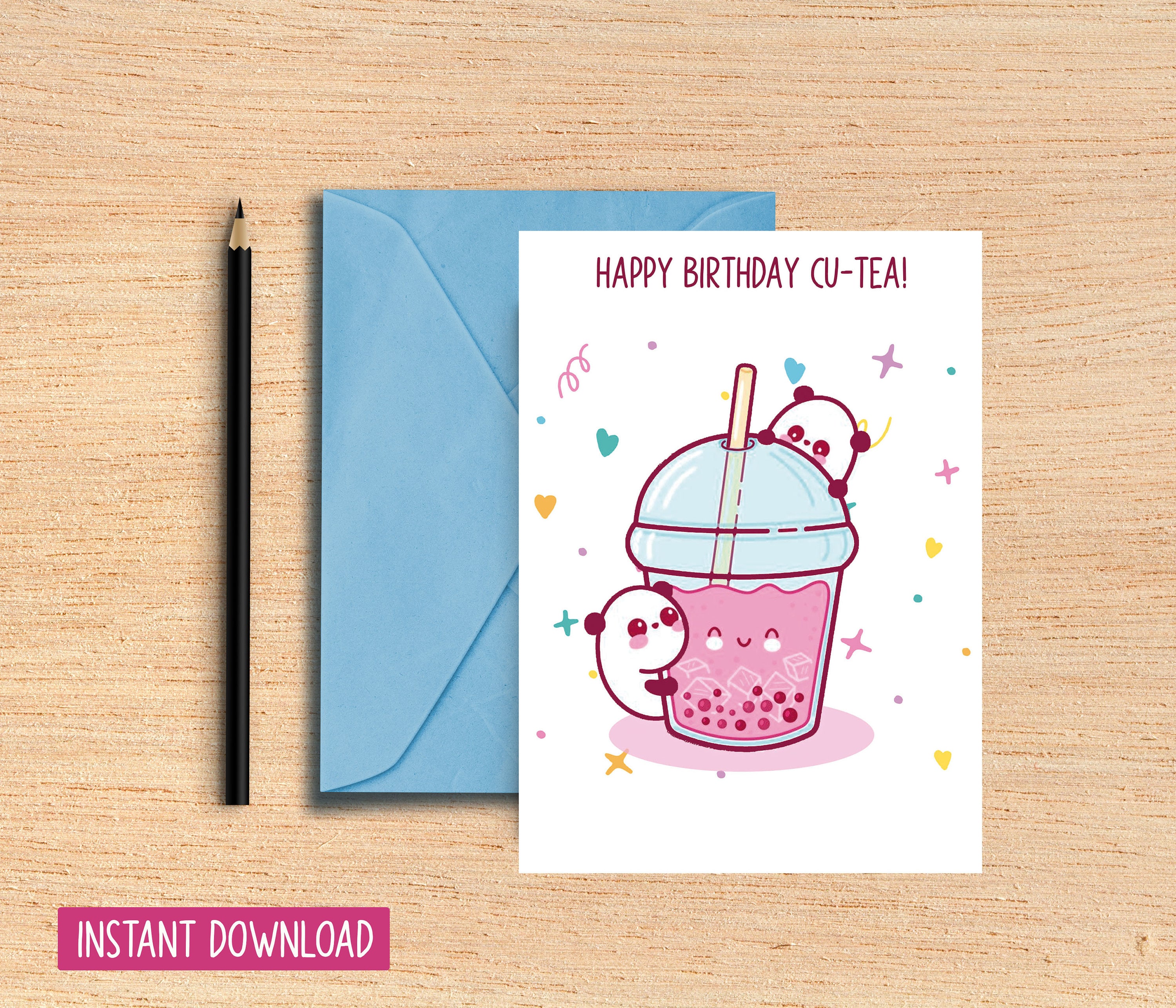 Bubble Tea Birthday Card Kawaii Birthday Card Card for - Etsy