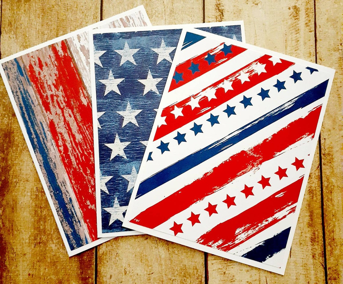 Set of 6 Stars and Stripes Patriotic Notecards With Envelopes, Stars ...
