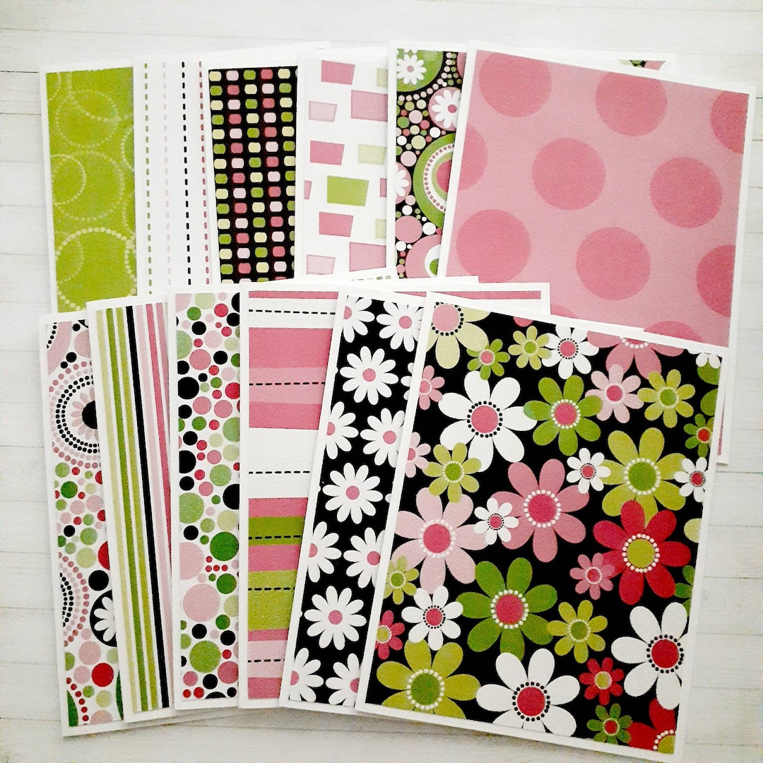 Set of 12 Bright Pink Black Green Floral Fun Blank Notecards With ...