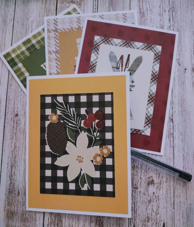 Set of 4 Fall Winter Rustic Holiday Notecards With Envelopes Holiday ...