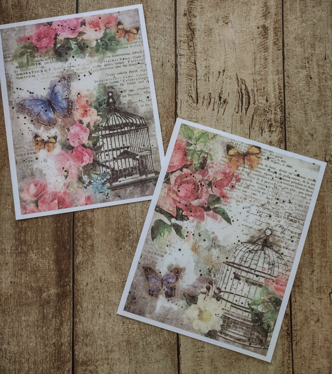 Handmade Set of Rice Paper Vintage Bird Cage, Butterflies and Floral ...