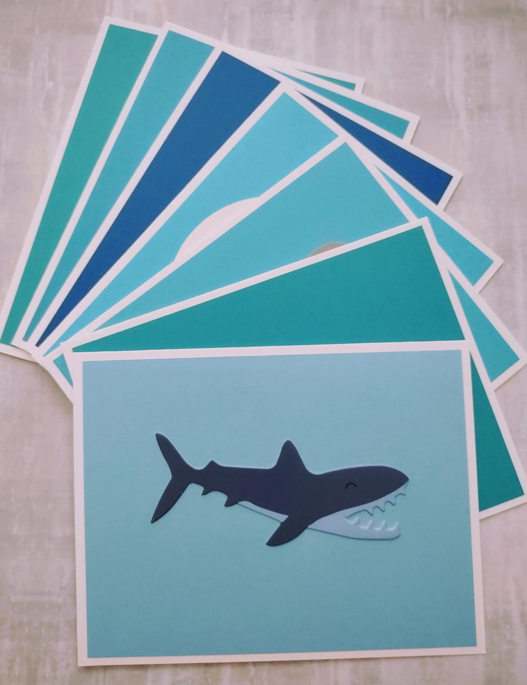 Set of 8 Shark Note Cards With Envelopes, Summer Correspondence Deep ...