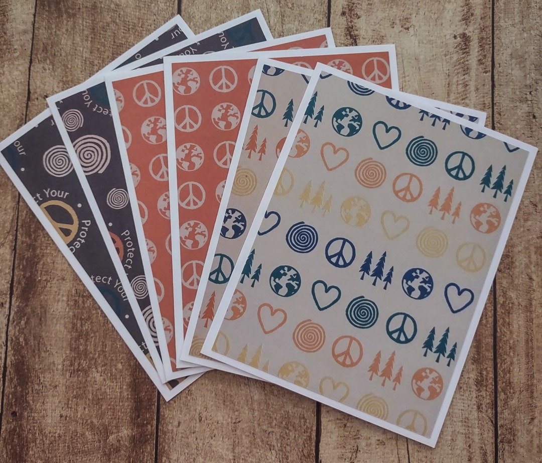 Set of 6 Peace Sign Note Cards With Envelopes Cards Earth Cards Great ...