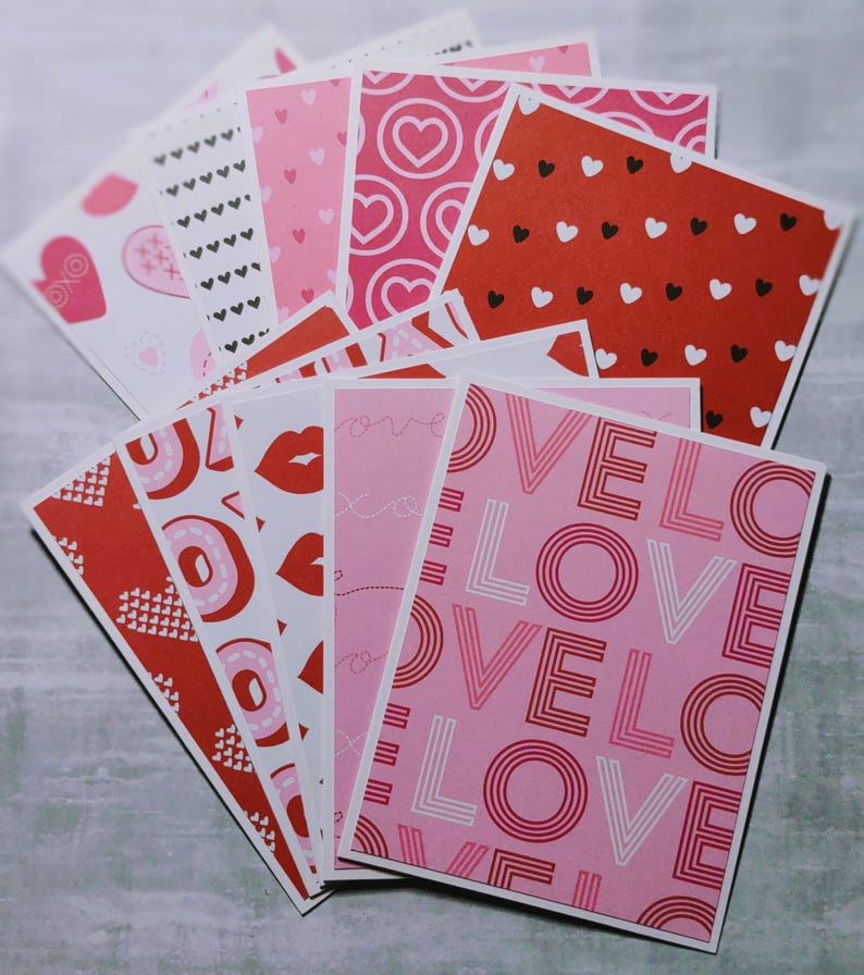 Set of 10 Valentine Blank Notecards With Envelopes Hearts Love Lipstick ...
