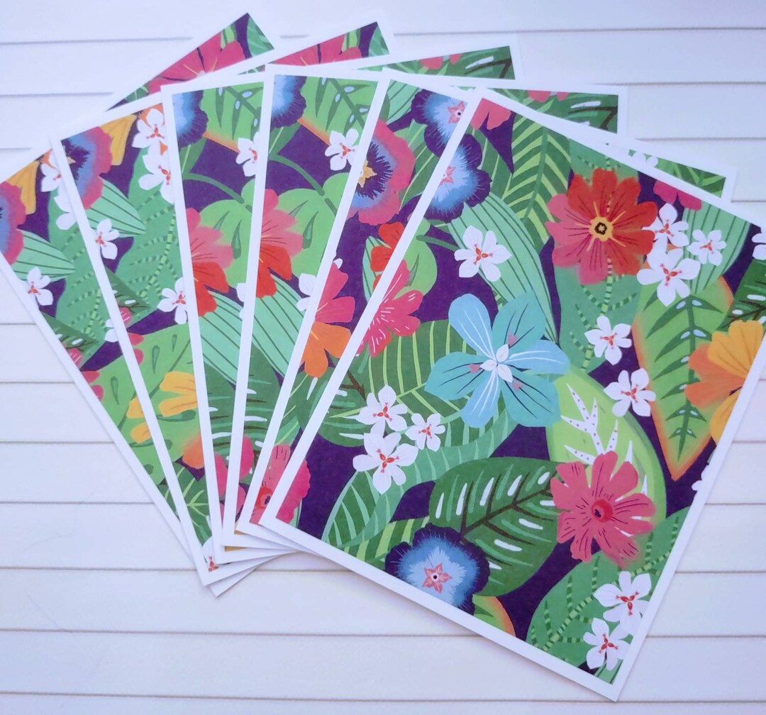 Set of 6 Blank Tropical Floral Notecards With Envelopes, Love Notes ...