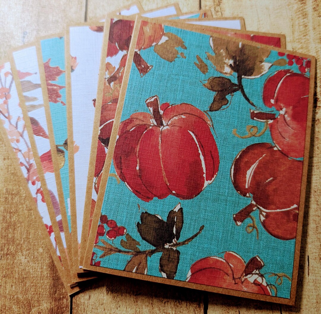 Set of 6 Fall Autumn Thanksgiving Rustic Kraft Note Cards With ...