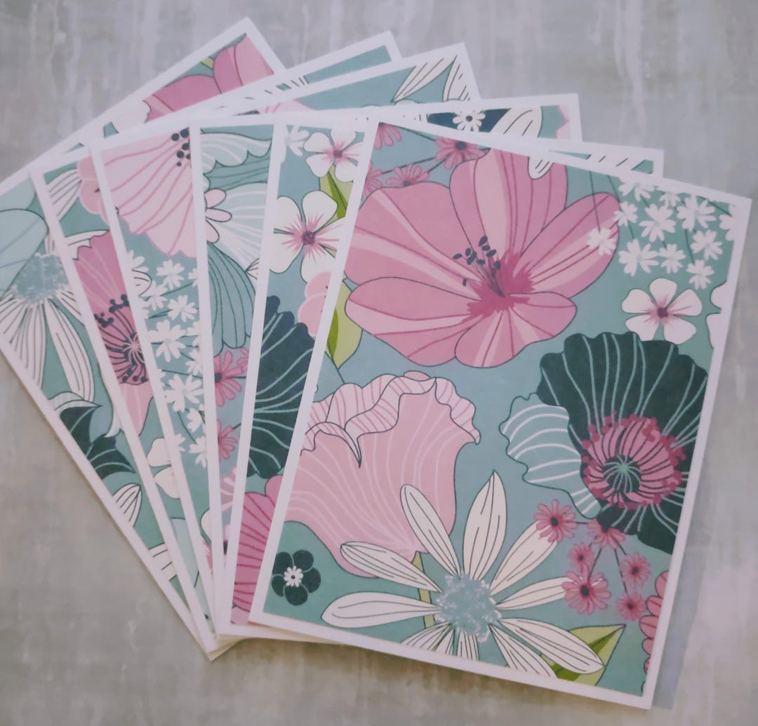 Set of 6 Colorful Pastel Flowers and Foliage Notecards With Envelopes ...