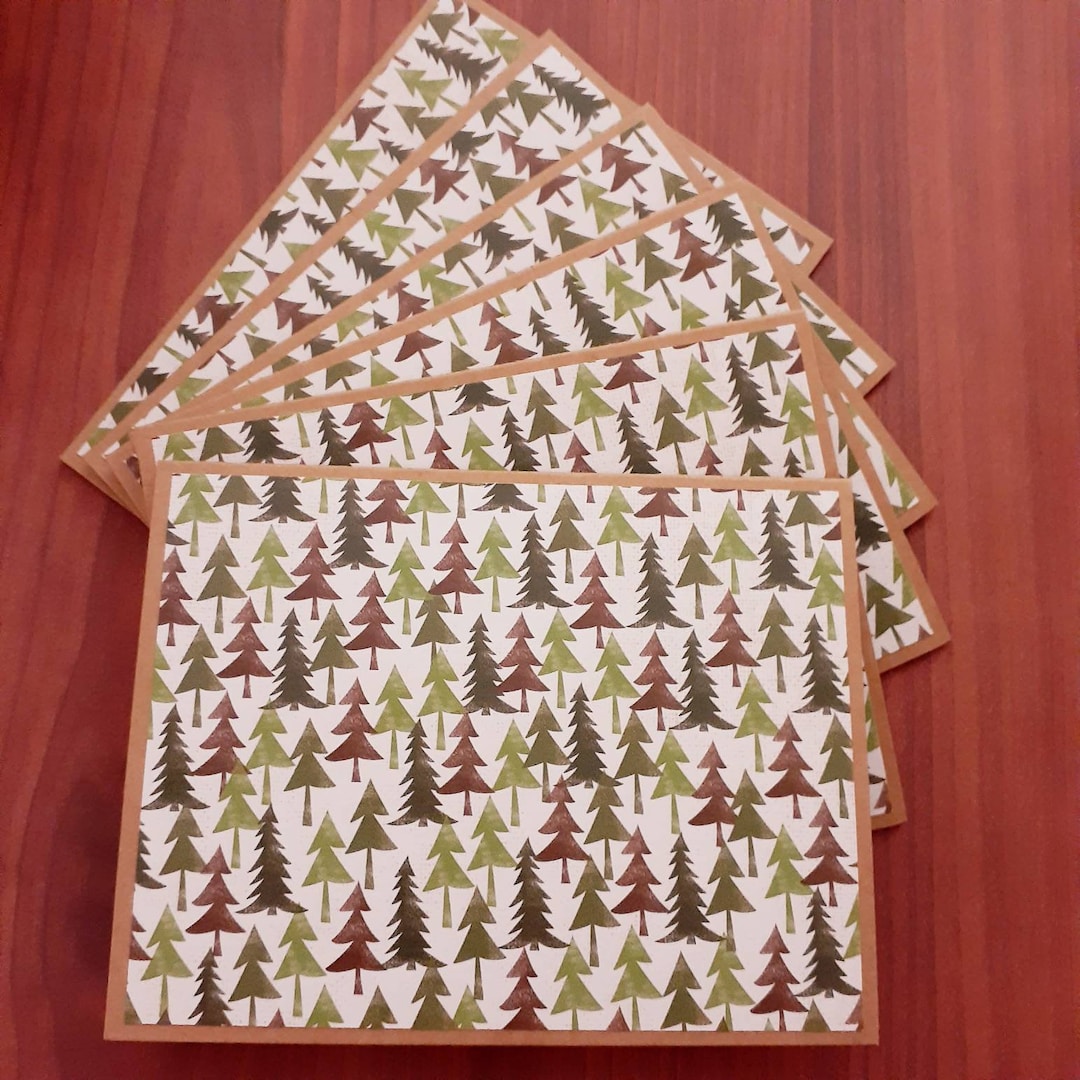 Set of 6 Blank Evergreen Woodsy Trees Notecards on Kraft Cardstock With ...