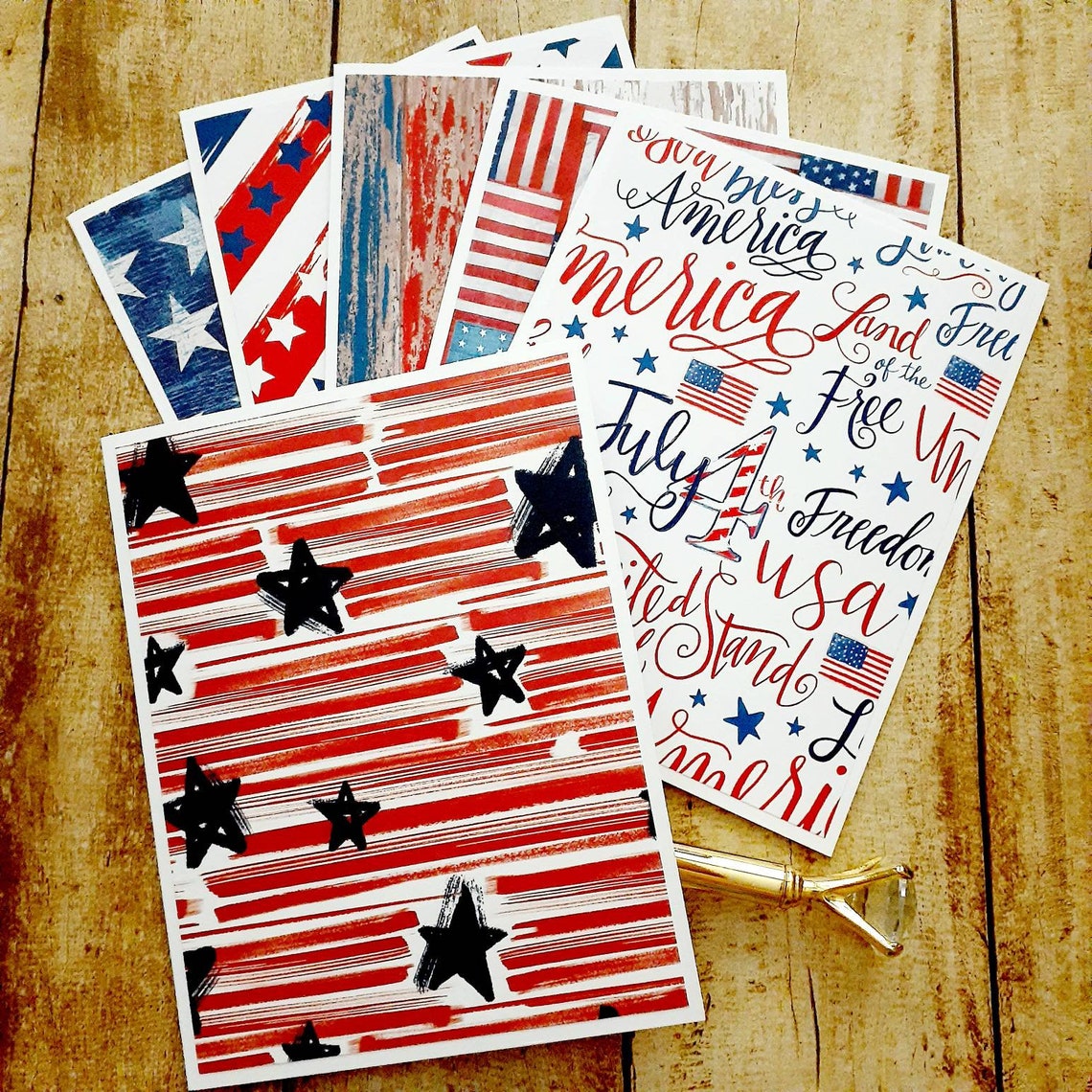 Set of 6 Stars and Stripes Patriotic Notecards With Envelopes - Etsy