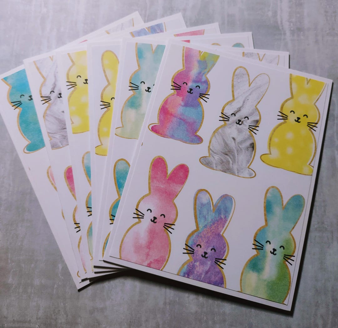 Set of 6 Colorful Easter Bunny Note Cards With Envelopes, Spring Notes ...