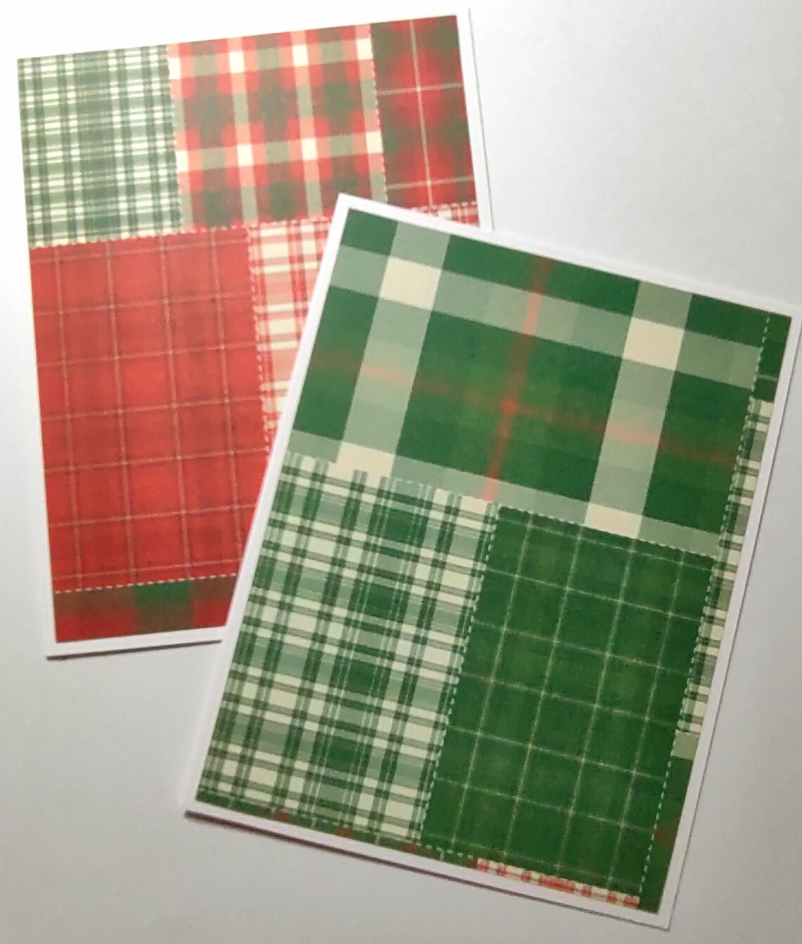 Set of 8 Patchwork Quilt Cards Christmas Green and Red Colorful Bright ...