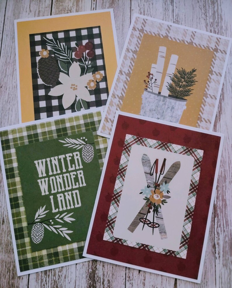 Set of 4 Fall Winter Rustic Holiday Notecards With Envelopes Holiday ...