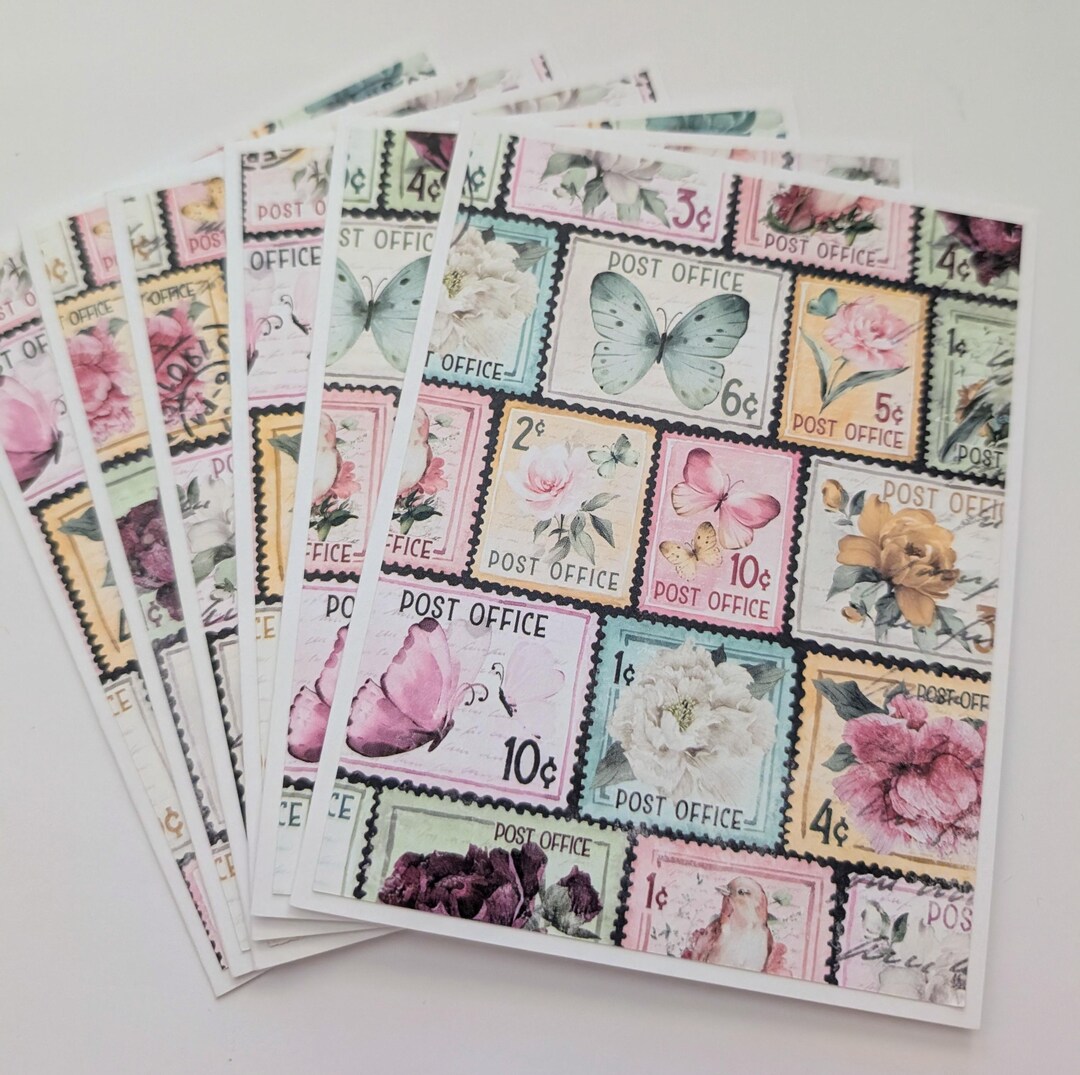 Handmade Set of 6 Colorful Pastel Postage-type Stamps Butterfly and ...
