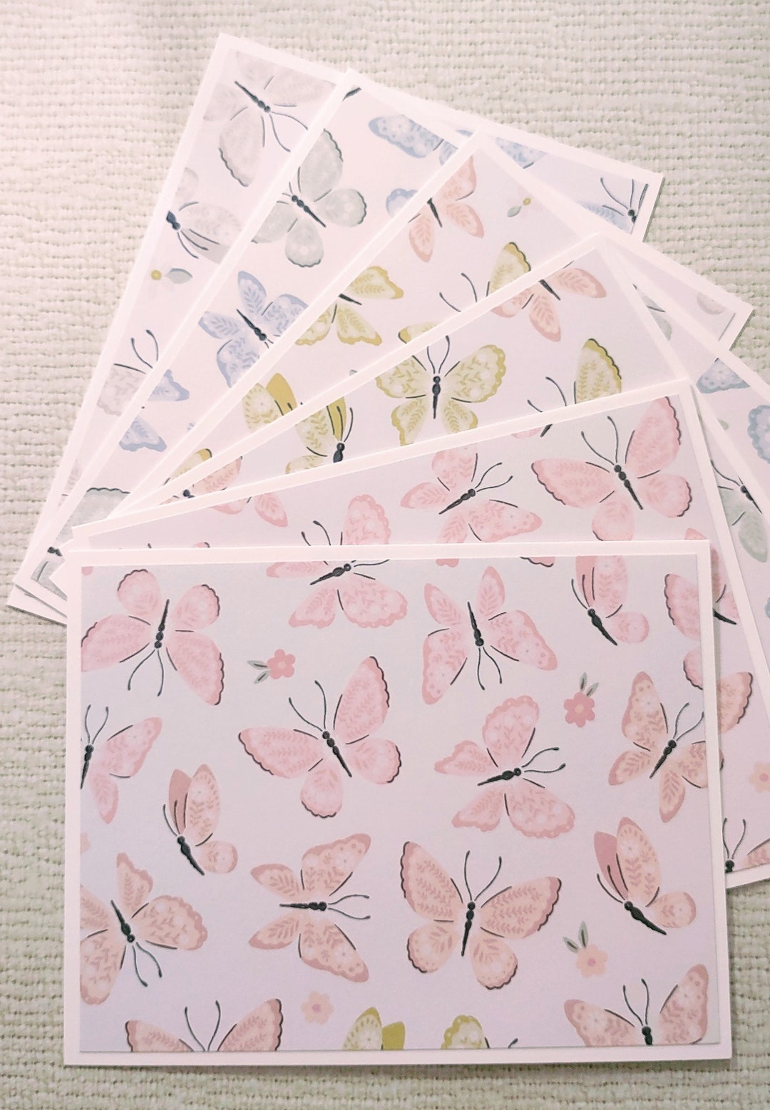 Colorful Pastel Butterfly Notecards With Envelopes, Set of 6 Assortment ...