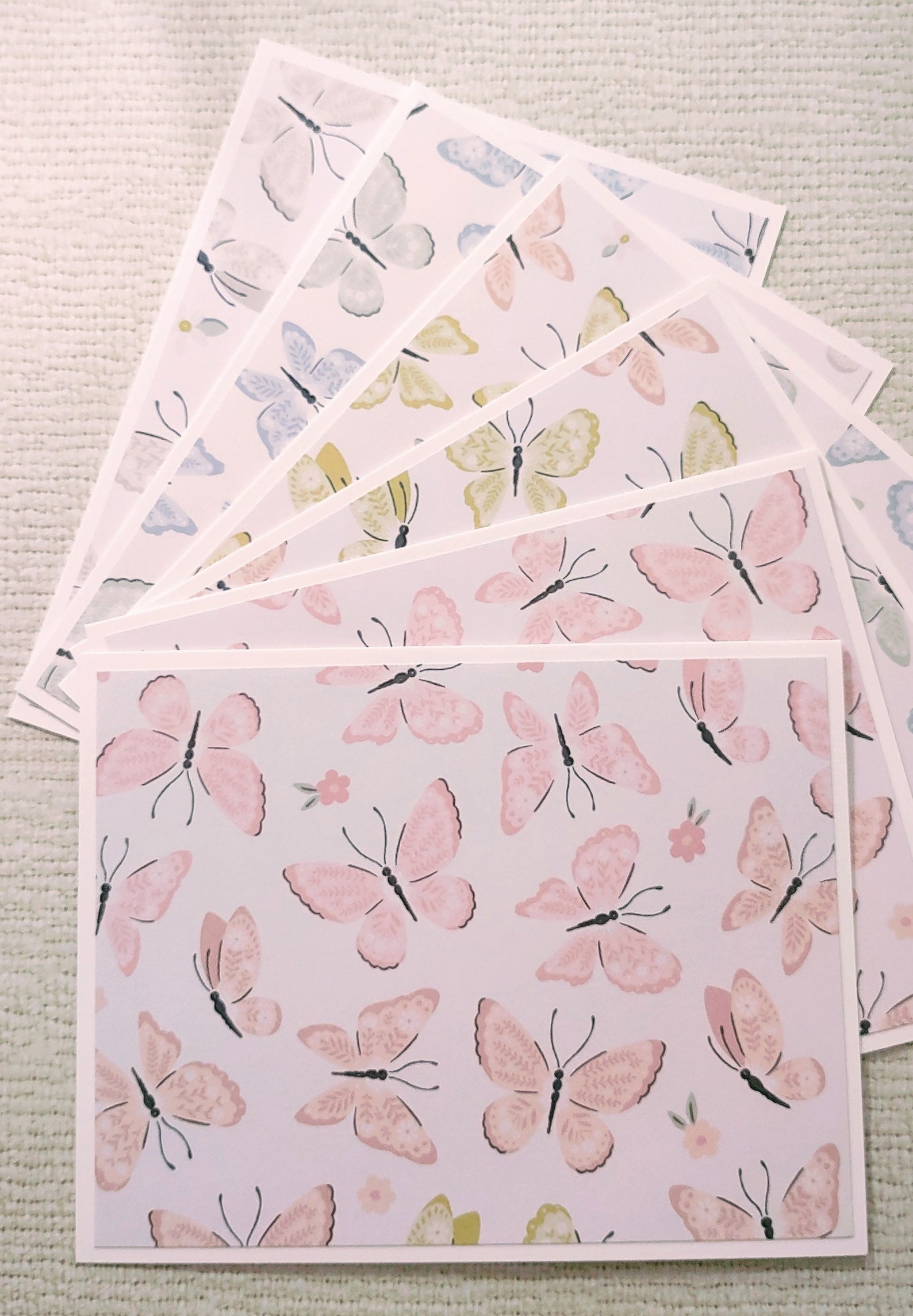 Colorful Pastel Butterfly Notecards With Envelopes, Set of 6 Assortment ...