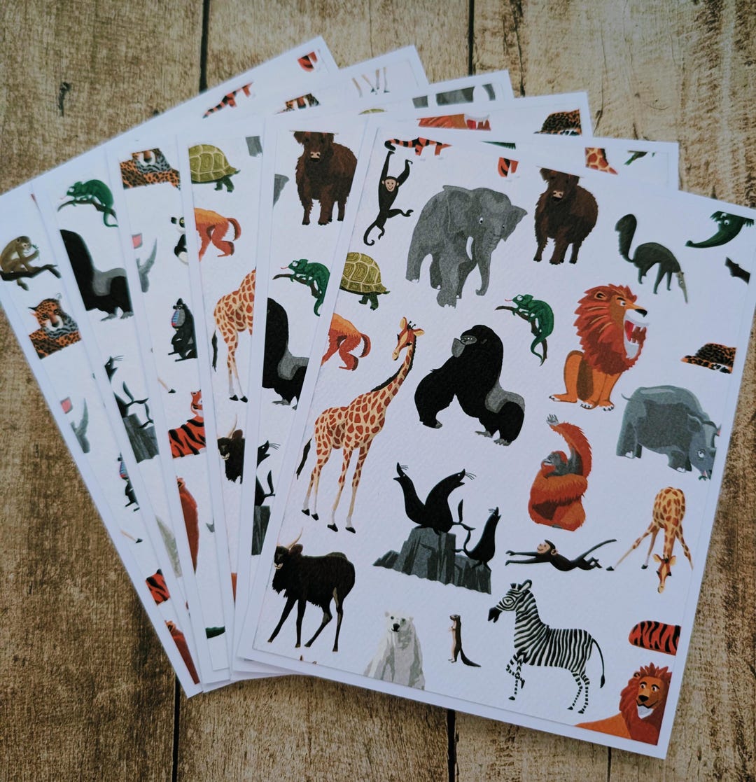 Handmade Set of 6 Zoo Animal Blank Notecards With Envelopes, Wild Thing ...