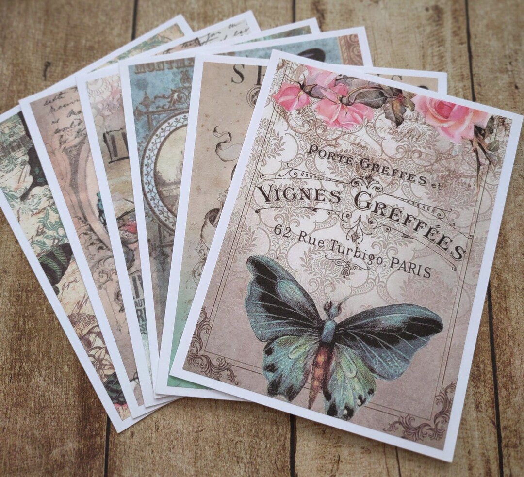 Handmade Set of Rice Paper Vintage Butterflies Notecards With Envelopes ...