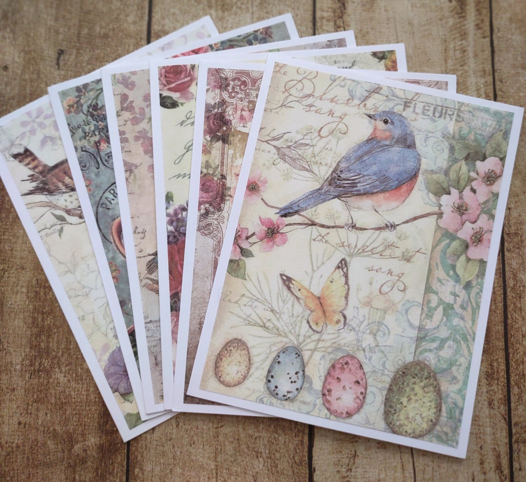 Handmade Set of Rice Paper Vintage Birds Notecards With Envelopes, Love ...