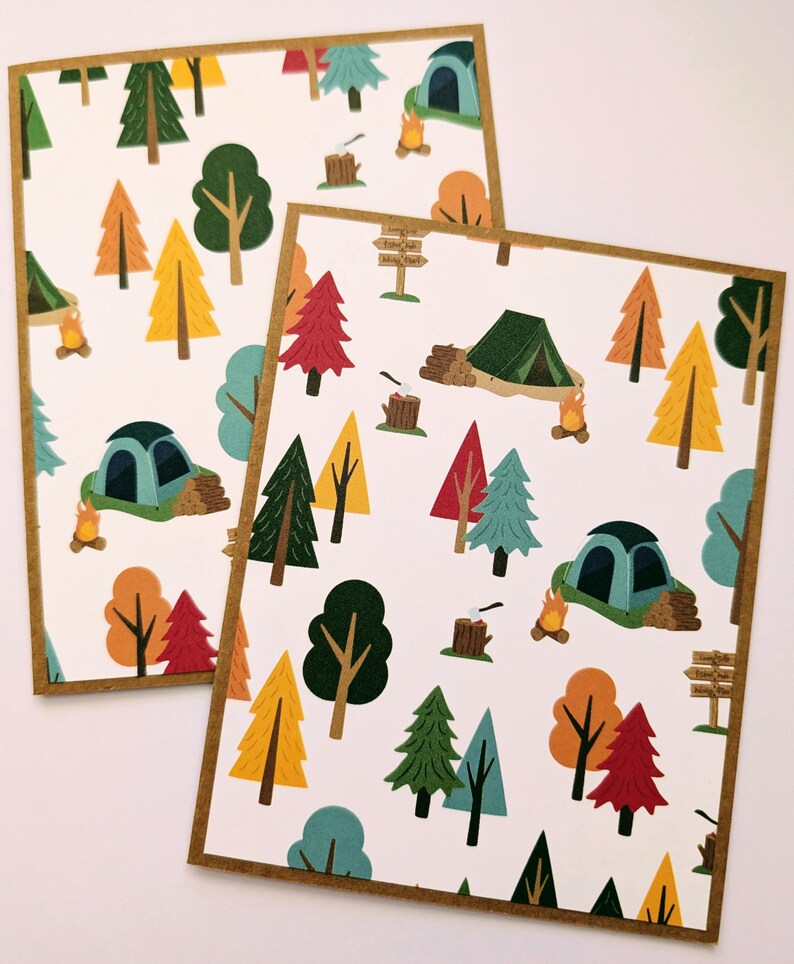 Set of 6 Blank Camping Cards Evergreen Woodsy Trees Notecards on Kraft ...