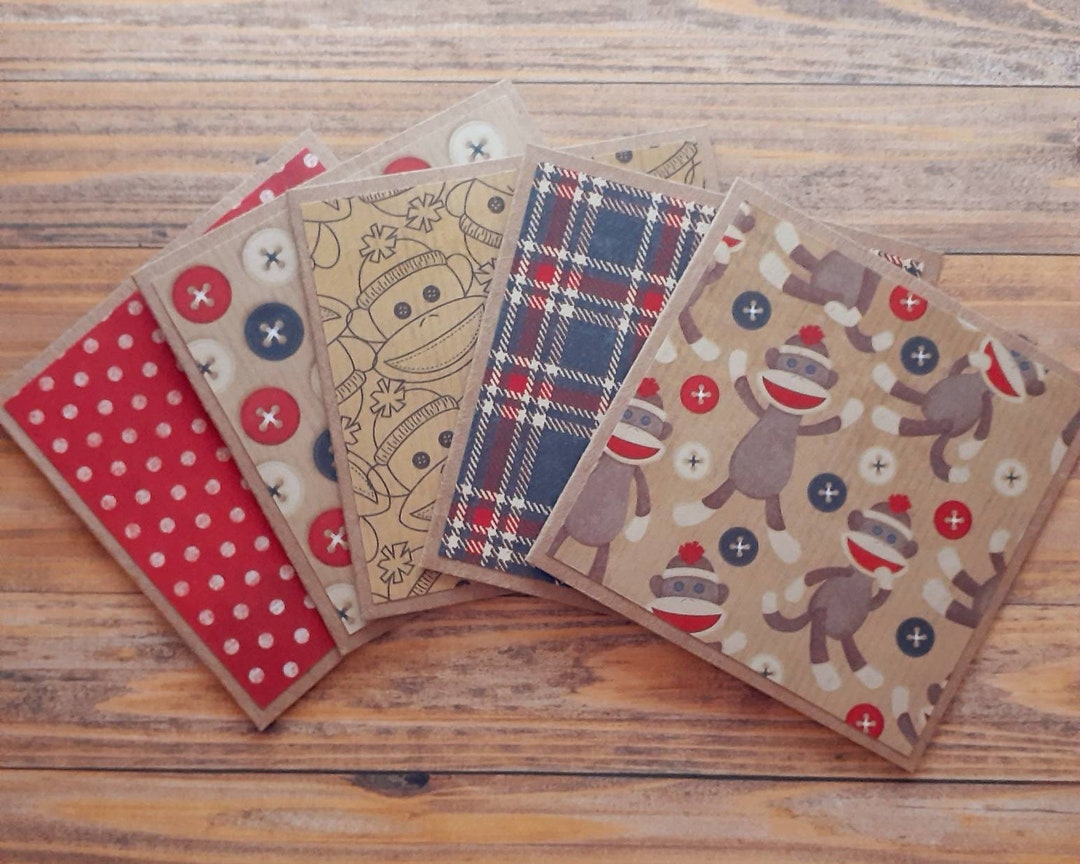 Small Sock Monkey Note Cards on Brown Kraft Cardstock Love - Etsy
