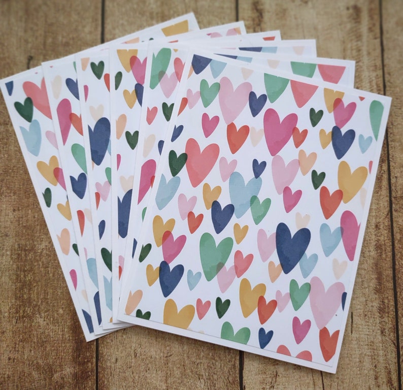 Set of 6 Colorful Heart Love Note Cards With Envelopes Hearts Valentine ...