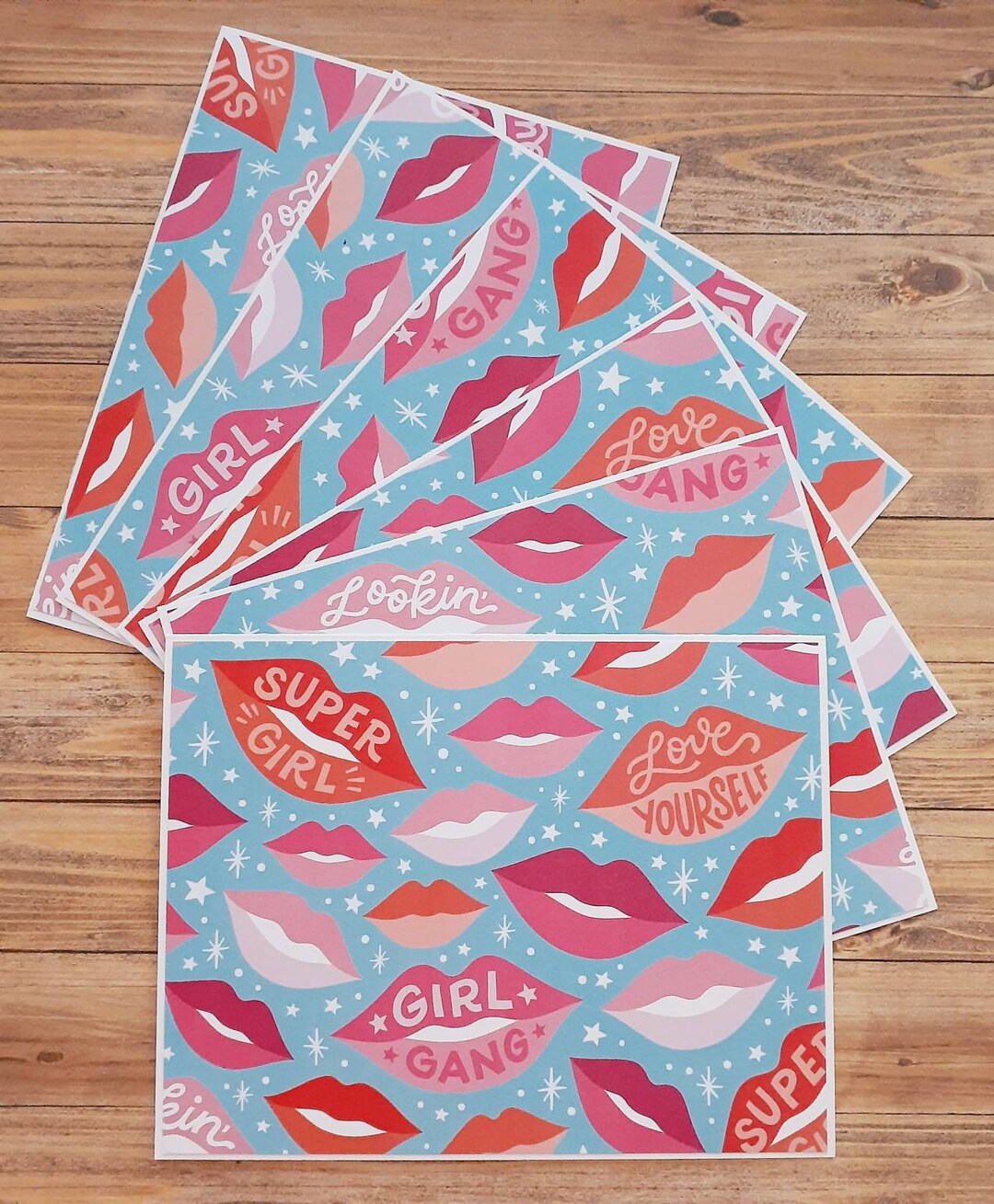 Set of 6 Lips and Words Blank Valentine Notecards With Envelopes, Love ...