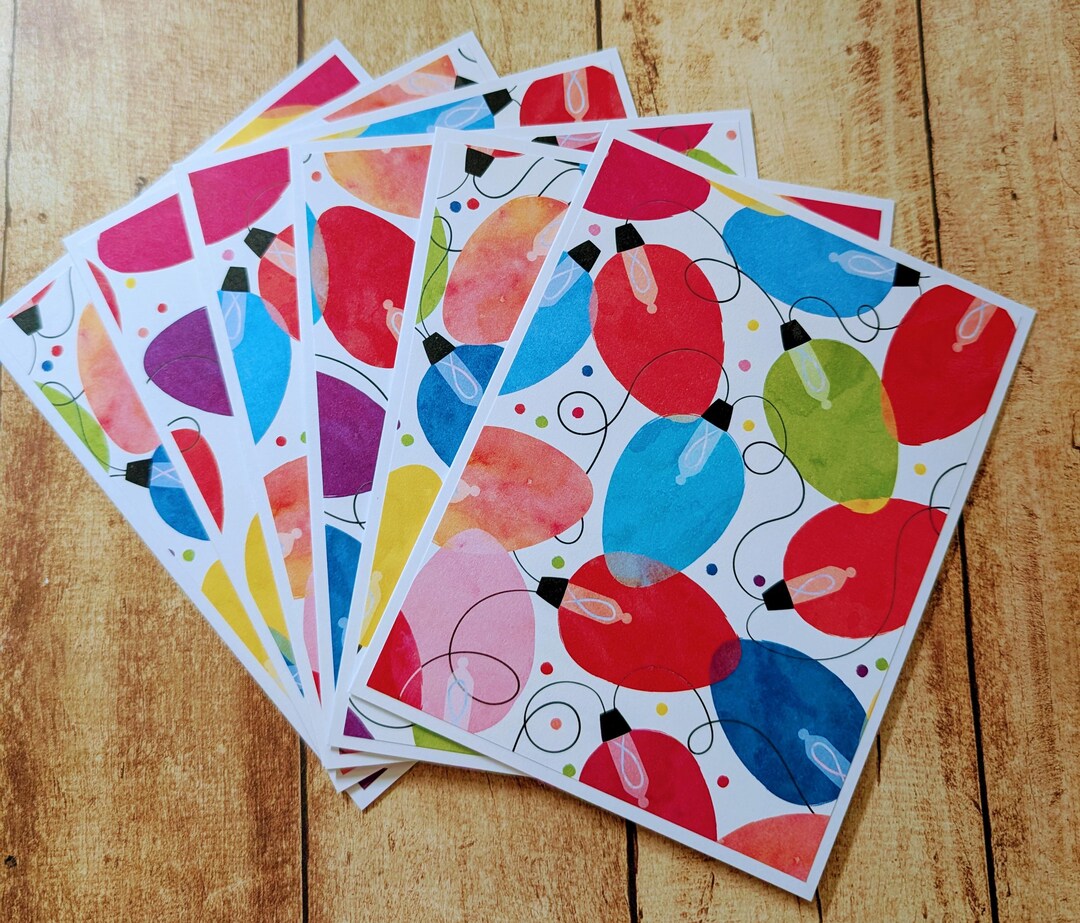 Handmade Set of 6 Colorful Christmas Lights Notecards With Envelopes ...