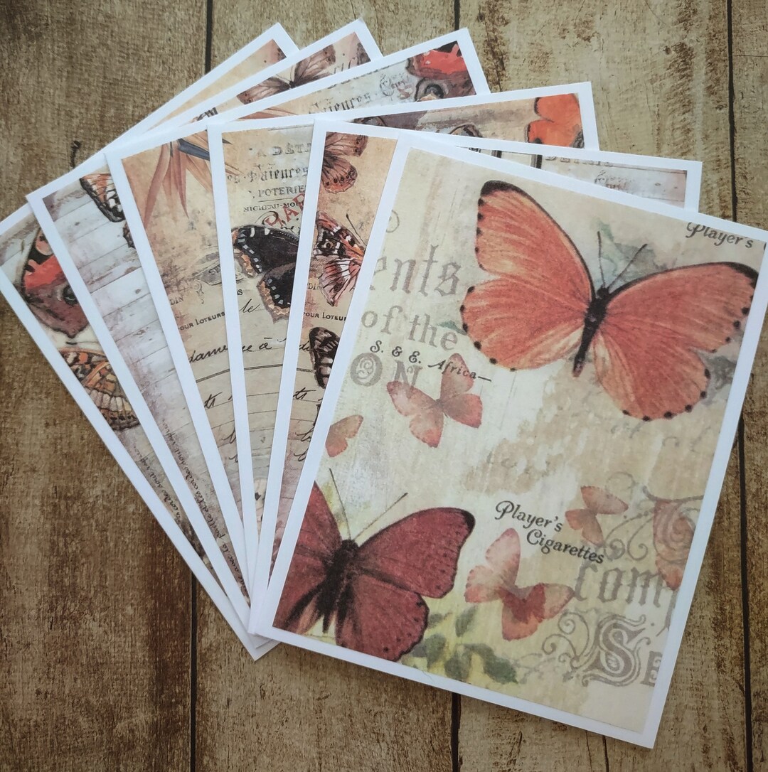 Handmade Set of Rice Paper Vintage Butterflies Notecards With Envelopes ...