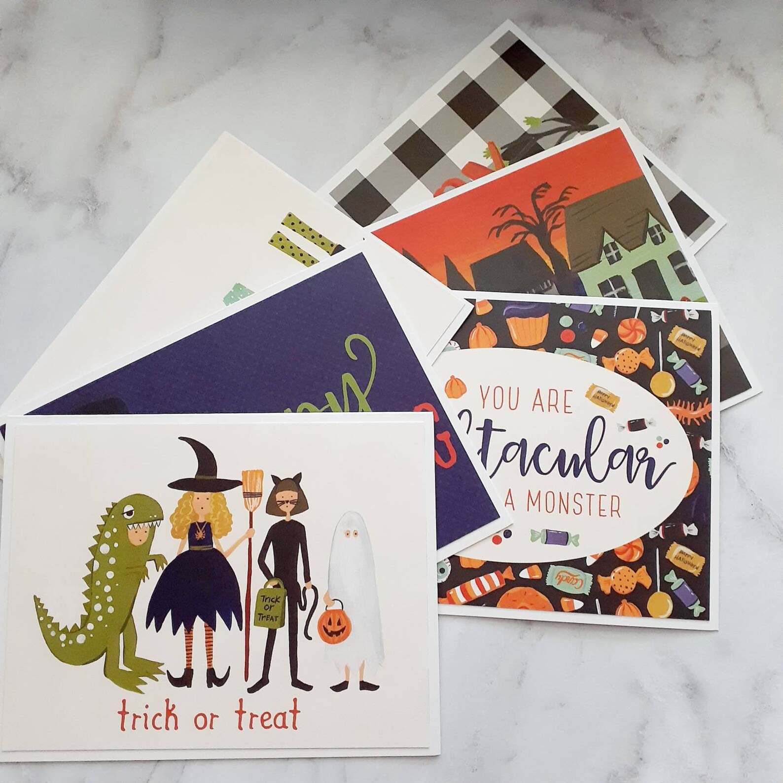Set of 6 Happy Halloween Cards With Envelopes. Trick or Treat Fun ...
