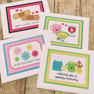 Handmade Get Well Note Card Set of 4 Healthcare Colorful Cards ...