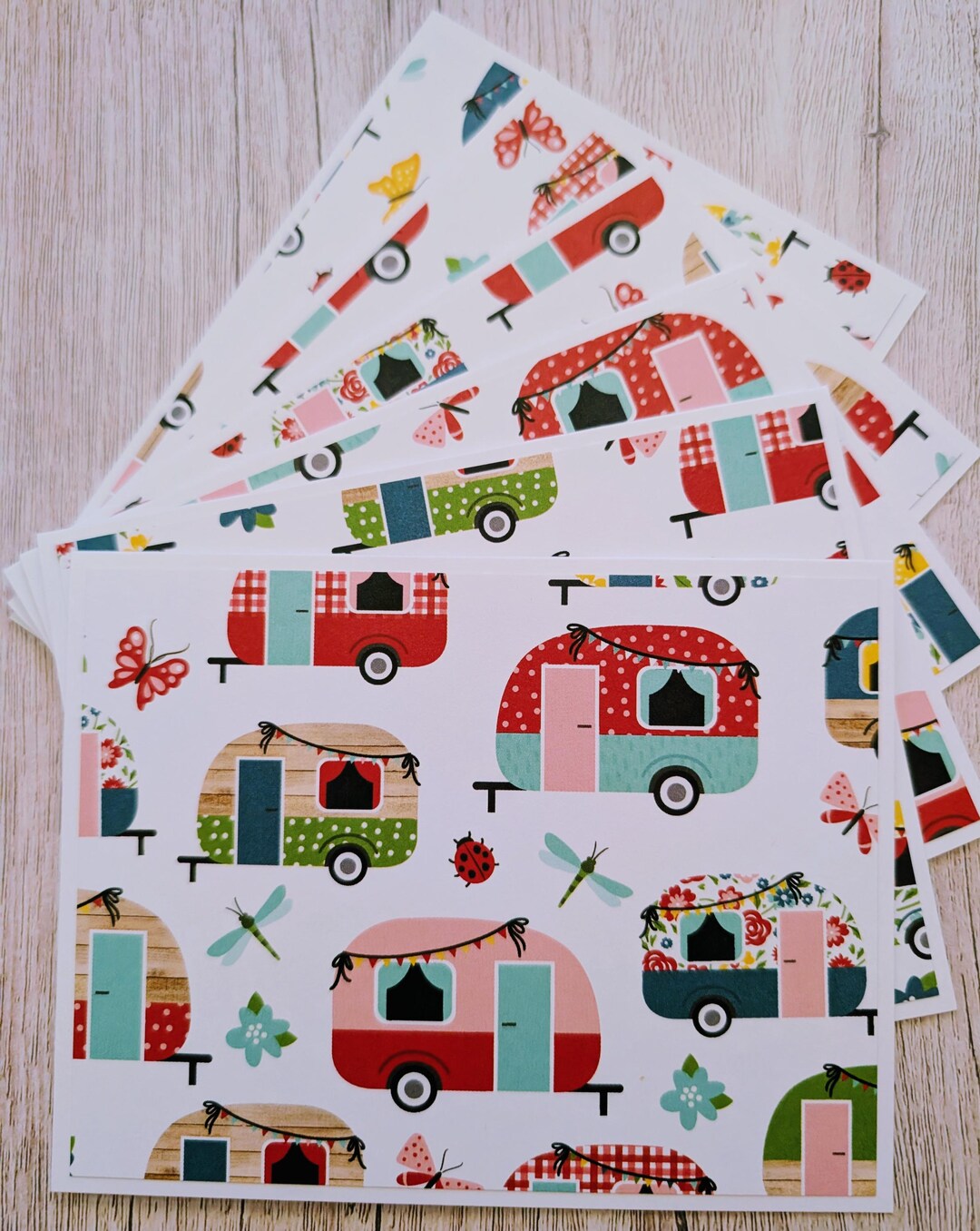 Set of 6 Blank. Glamping Camper Fun Notecards With Envelopes, Outdoors ...