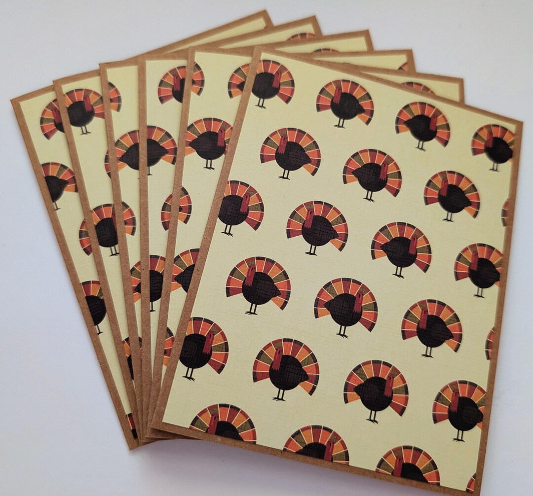 Handmade Set of 6 Turkey Fall Autumn Thanksgiving Rustic Holiday Note ...
