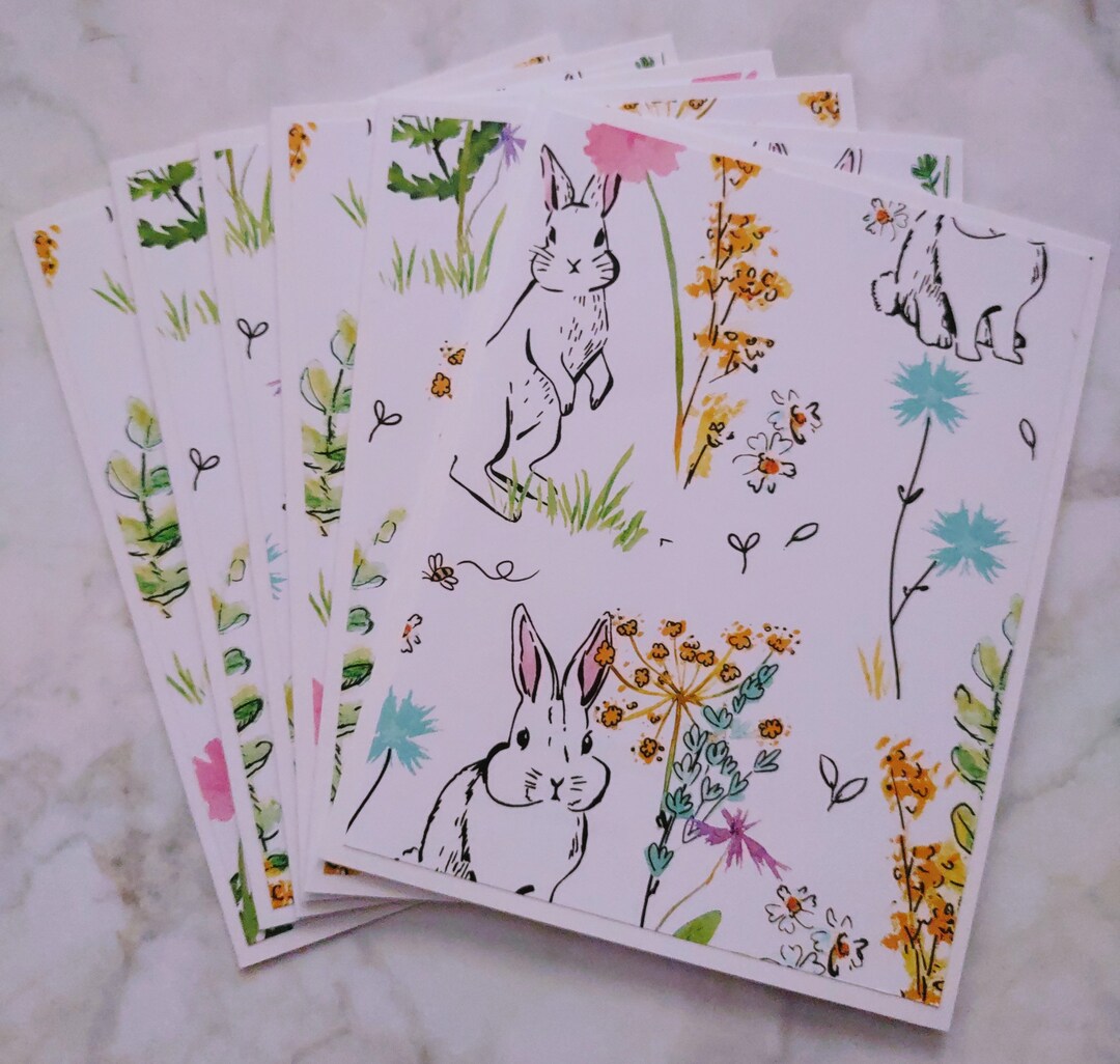 Set of 6 Blank Easter Bunny Note Cards With Envelopes, Spring Notes ...