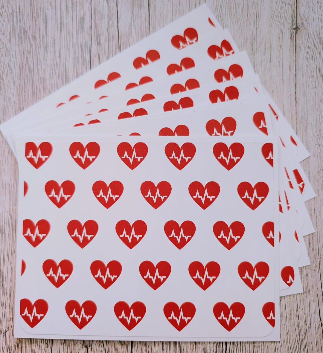 6 Handmade Blank Heart Cardiac Rhythm Note Cards With Envelopes Doctor ...