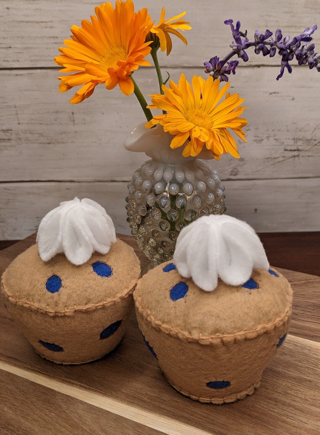 Felt Blueberry Muffins Set: Pretend Play Food With Removable Whipped ...