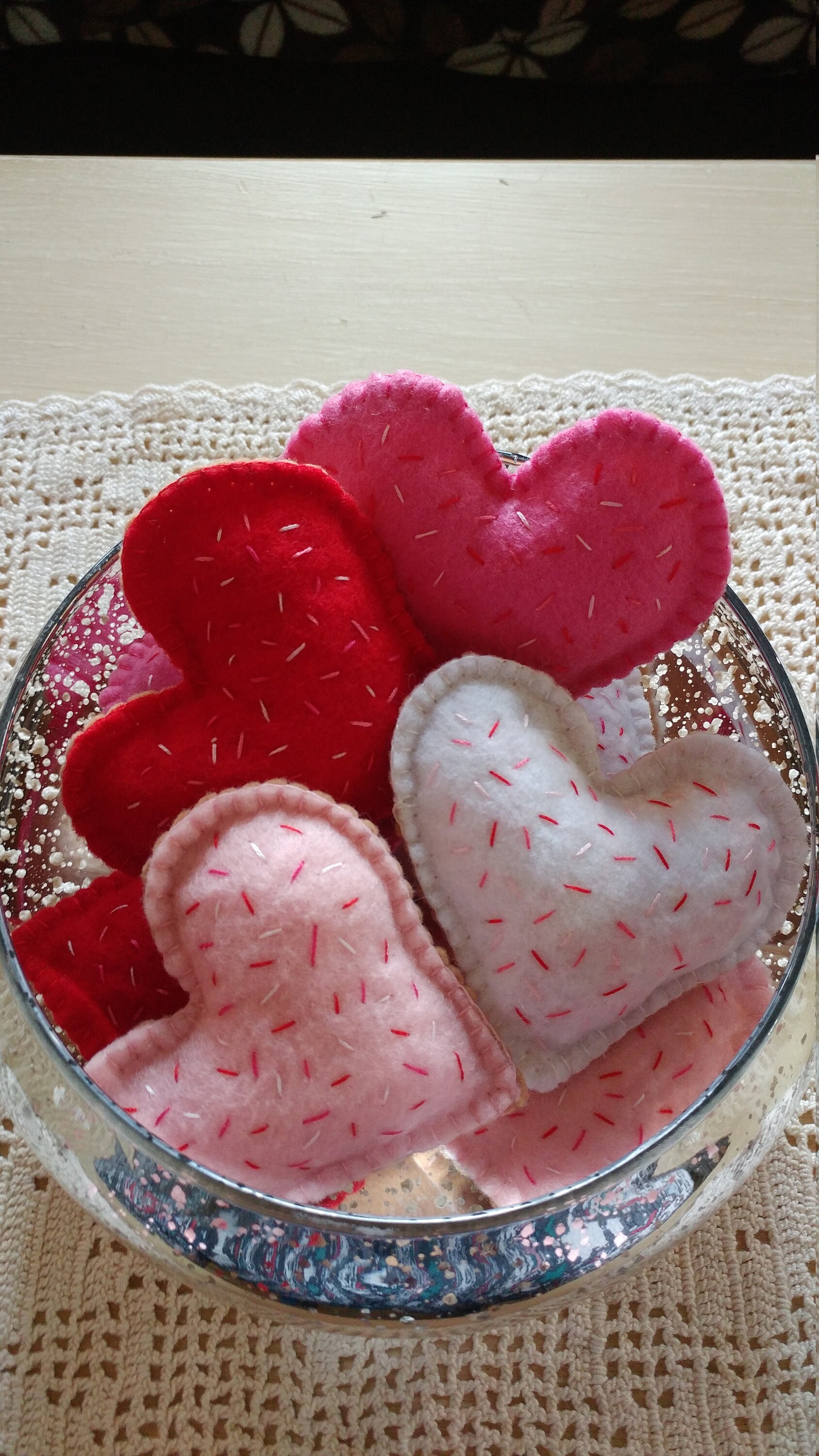 4 Felt Hearts Valentines Bowl Fillers Cookies With Sprinkles | Etsy