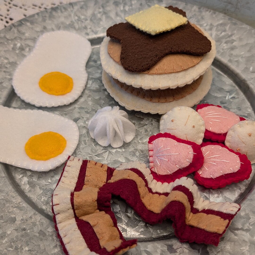 Felt Pancake Breakfast Set: Plush Play Food, Kitchen Pretend Play (14 ...