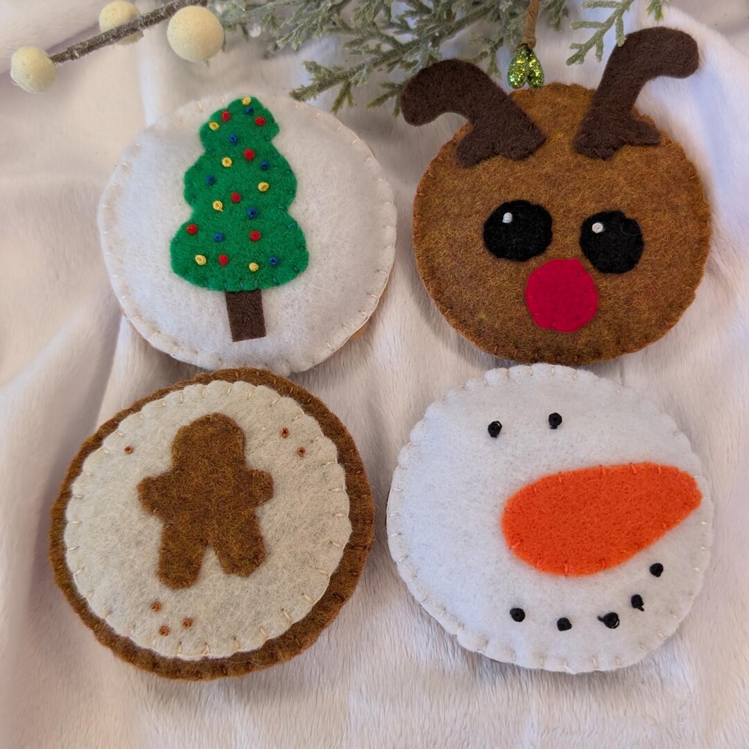 Felt Christmas Cookies, Set of Four, Reindeer, Snowman, Gingerbread Man ...