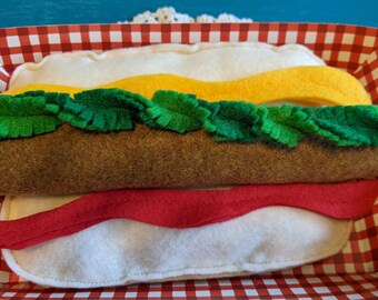 Felt Hotdog, Play Hotdog, Felt Food, Roastable Hotdog on Bun, Ketchup ...