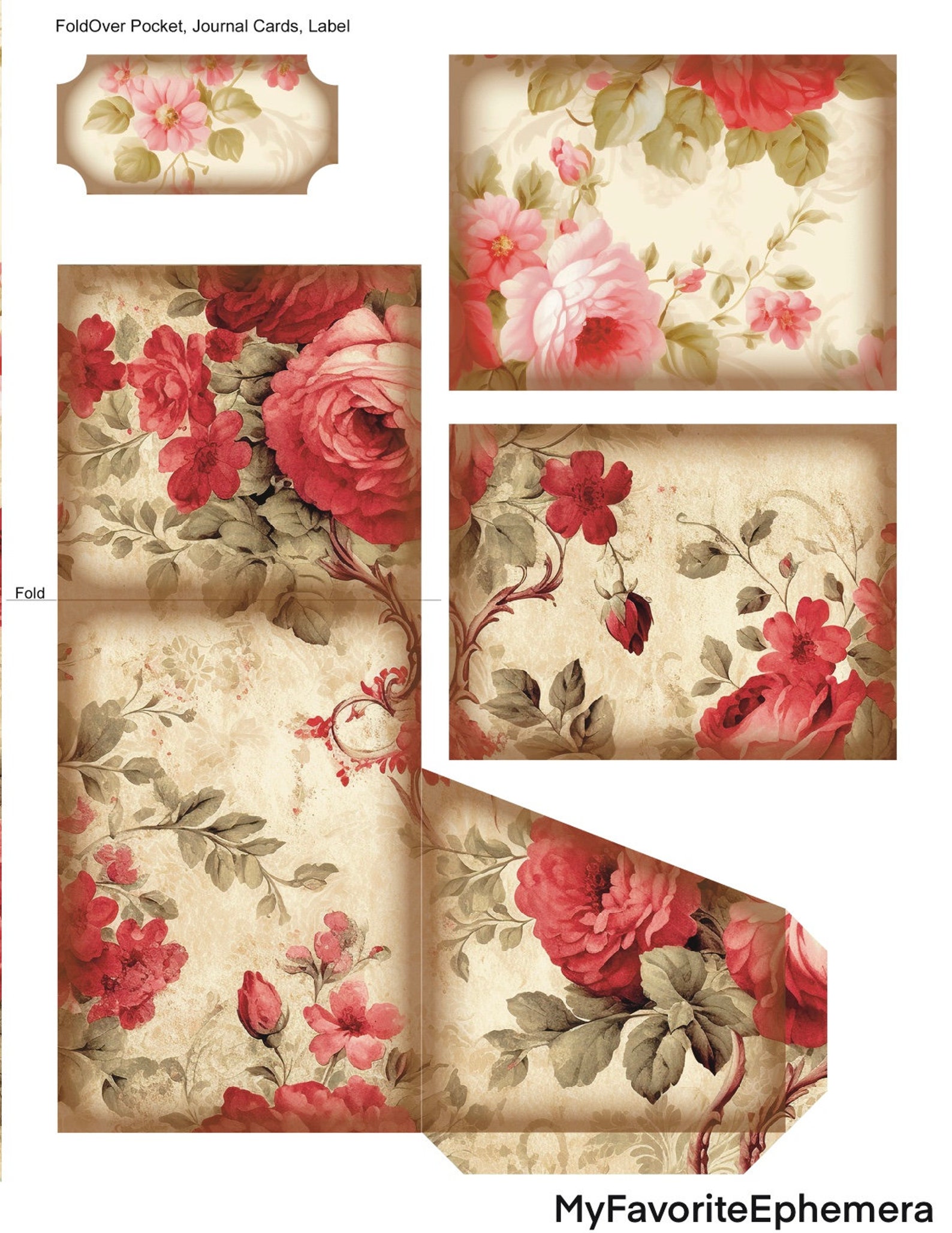 Set of 5, FOLDOVER JOURNAL POCKETS W/ Journal Cards and Label, Vintage ...