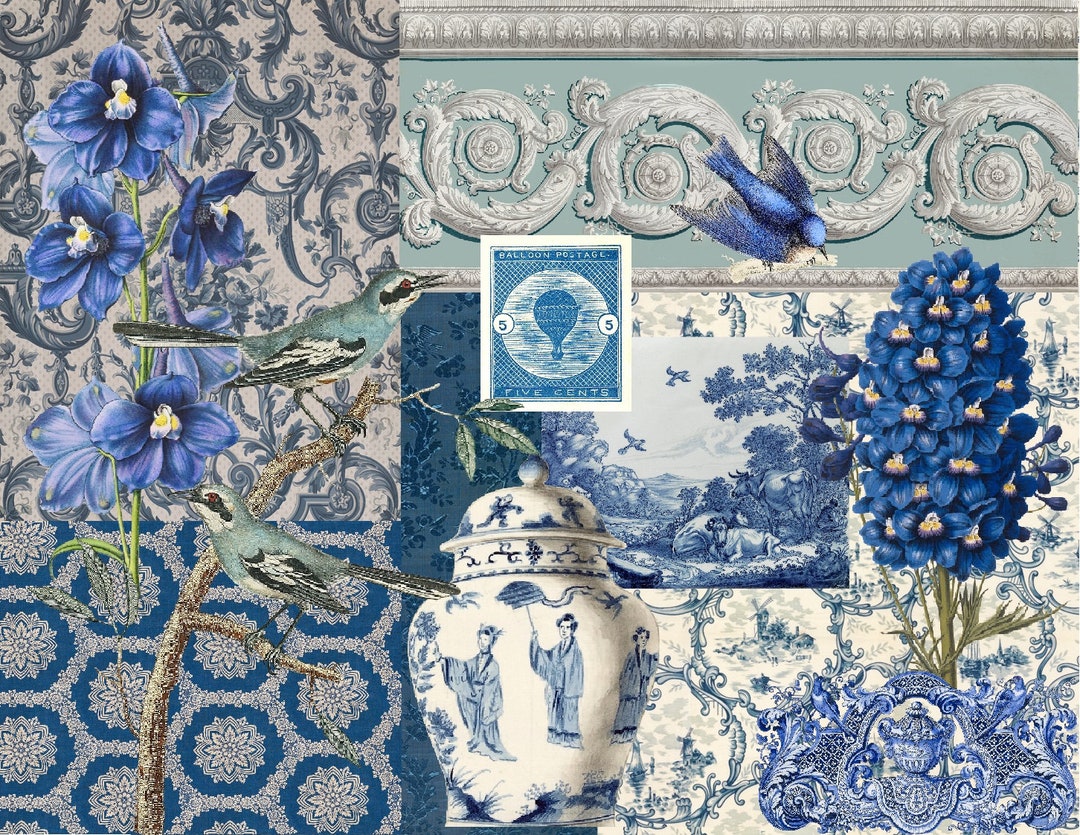 DELFT BLUE Vintage Collage Sheet, Digital Download, Junk Journal Page ...