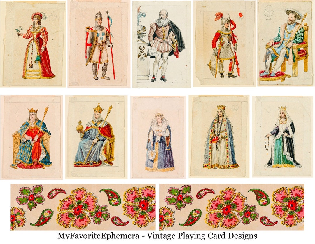 10 Vintage Playing Card Designs, Antique Ribbon Sample for Handmade ...
