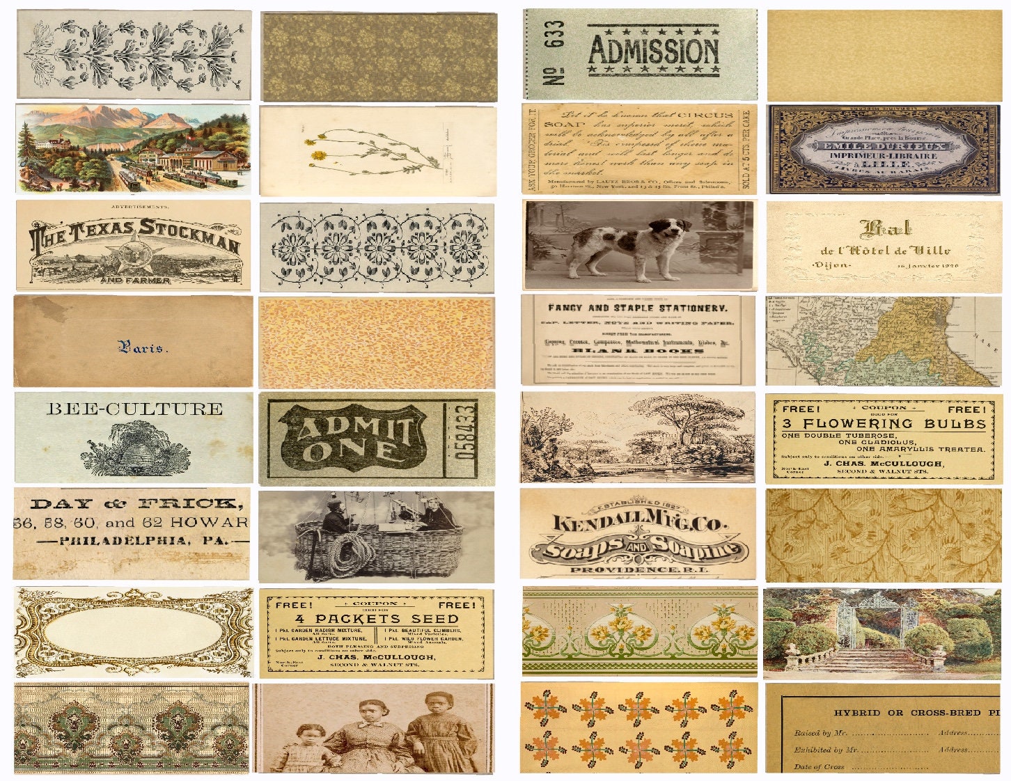 32 Labels, Paper Snippet Scraps, Scrap Paper Ephemera, for Junk Journal ...