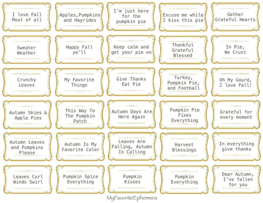 30 Fall, Autumn Label Quotes, Sayings Ephemera, Tags, for Junk Journal ...