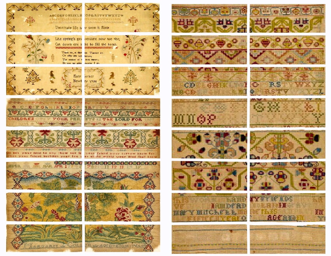 96 ANTIQUE EMBROIDERED SAMPLER Labels, Paper Snippet Scraps, Scrap ...